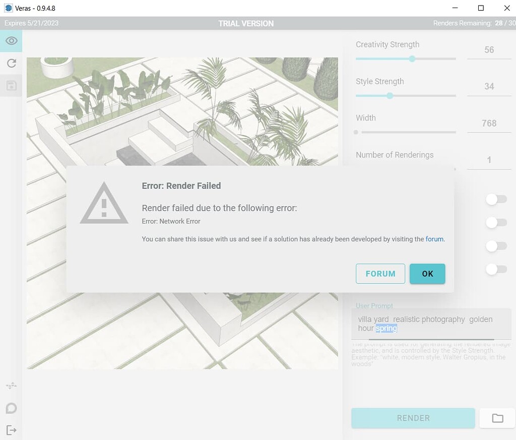 Failed rennder. network error - Veras SketchUp - EvolveLAB Forum